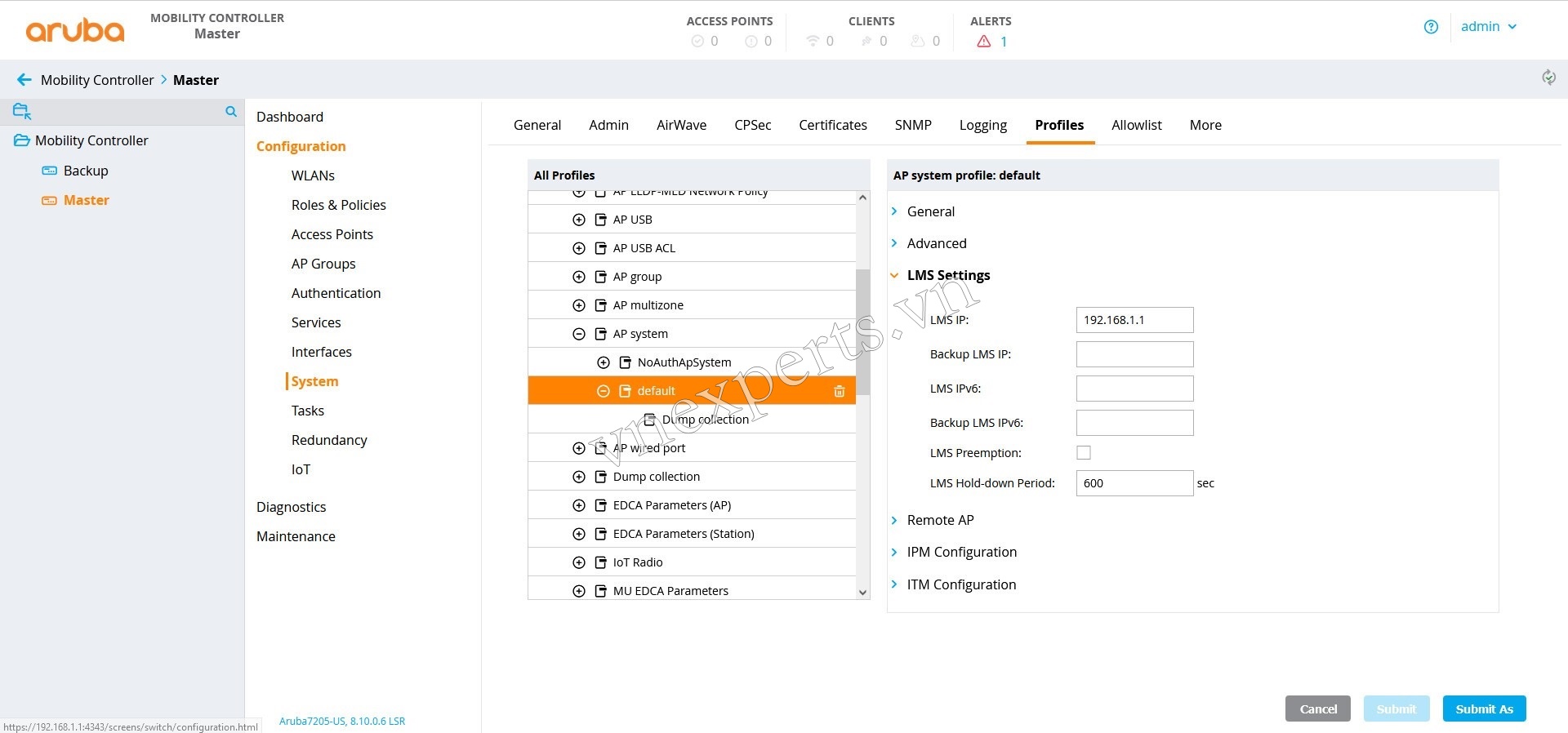 Cấu hình High Availability (HA) Aruba Controller khi không có Mobility ...