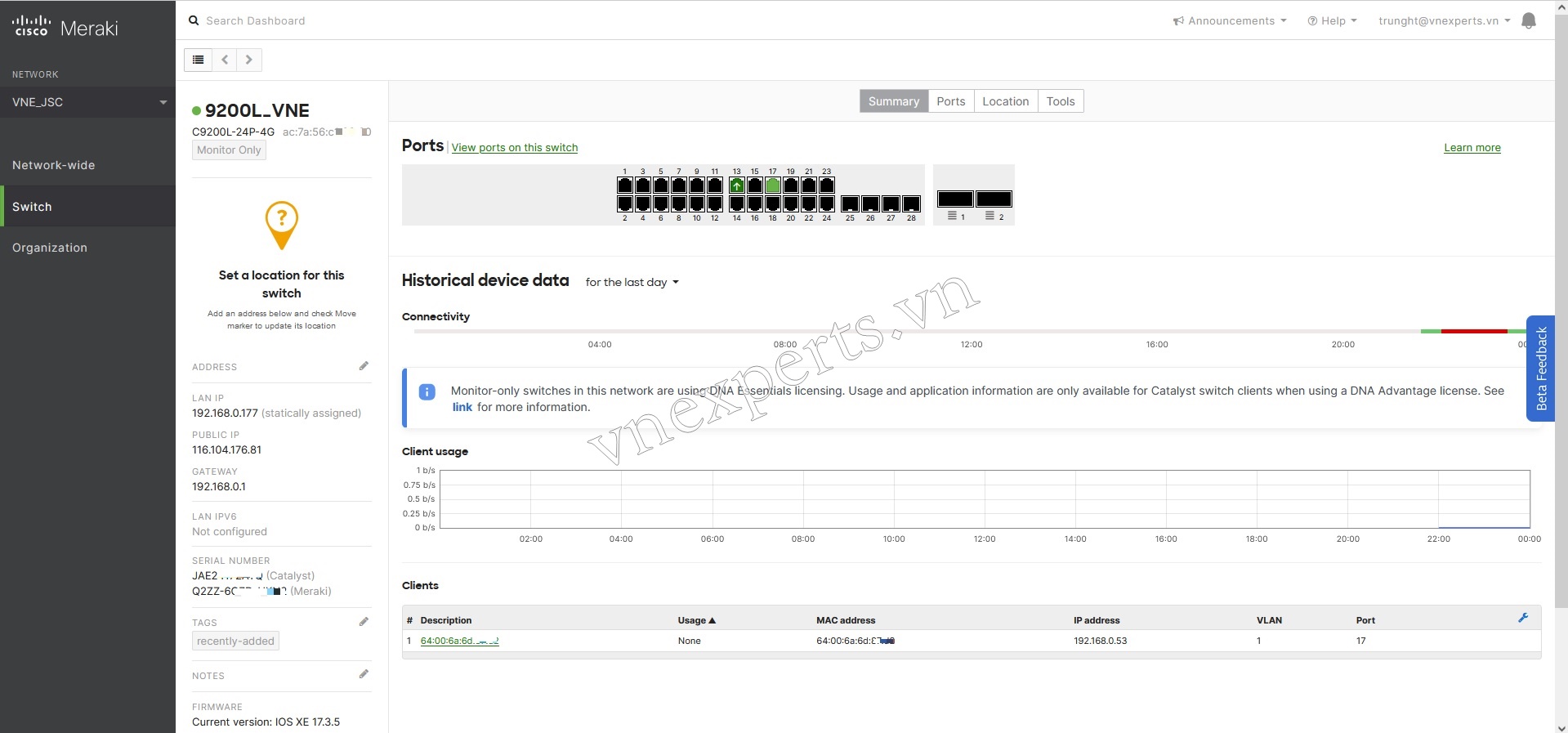 Hướng dẫn monitor Catalyst switch Cisco trên Meraki Dashboard