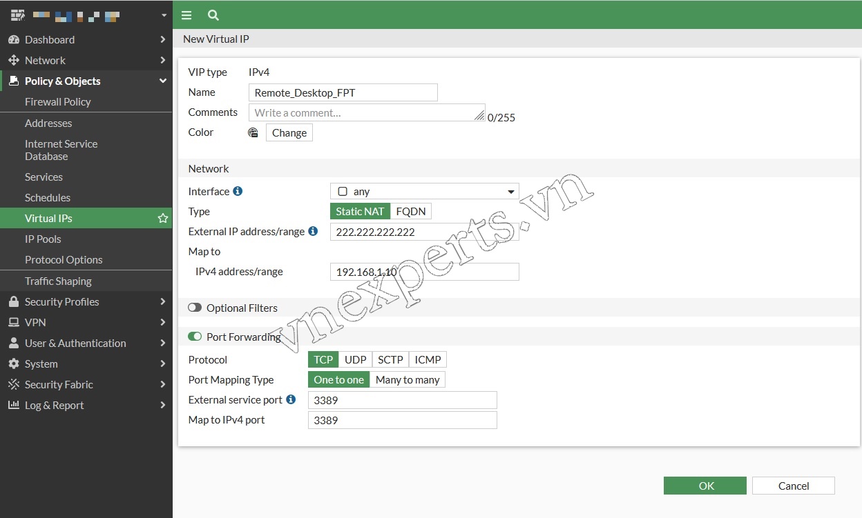 Hướng dẫn cấu hình port forwarding trên Fortigate chạy SD-WAN