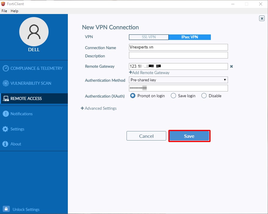 Hướng dẫn cấu hình VPN client to site (VPN remote access) Fortigate 6.x