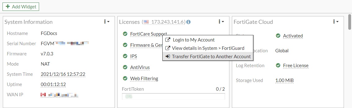 Cách chuyển thiết bị Firewall Fortigate sang một tài khoản FortiCloud khác.